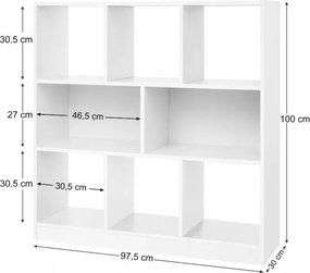 Bílá knihovna s přihrádkami 97,5×30×100 cm
