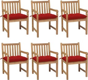 vidaXL Zahradní židle 6 ks podušky masivní teakové dřevo [3073050] Barva: Červená