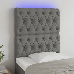 Čelo postele s LED tmavě šedé 80x7x118/128 cm textil 3122735