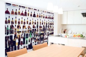 DIMEX | Samolepicí vliesová fototapeta na zeď Láhve od alkoholu MA-5-2075 | 375 x 250 cm | zelená, bílá, černá, žlutá