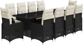 11dílný zahradní bistro set s poduškami černý polyratan 3277276