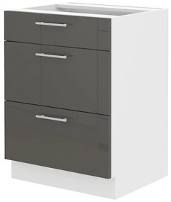 Dolní kuchyňská skříňka Lavera 60 D 3S BB (bílá + lesk šedý). 1032424