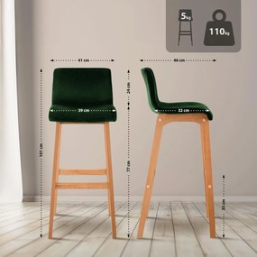 Barová židle Hoover samet přírodní konstrukce – zelená