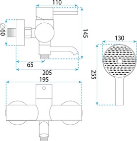 Rea Lungo, vanová baterie s ruční sprchovou soupravou, zlatá matná, REA-B8055