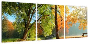 Obraz - Klidná podzimní krajina (s hodinami) (90x30 cm)