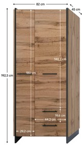 Kondela Skříň, dub wotan/černá, AMONI 2D2S/45