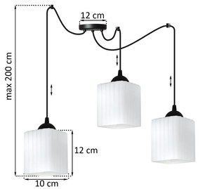 Závěsné svítidlo Riffle Square Spider, 3x bílé skleněné stínítko, b