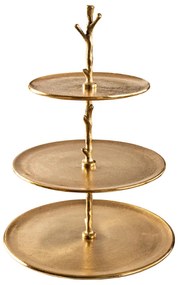 Moebel Living Zlatý kovový třípatrový servírovací stojan Kalem
