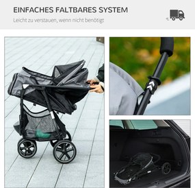 PawHut kočárek pro domácí mazlíčky skládací s pláštěnkou a bezpečnostním vodítkem, úložný koš pro malé psy, Oxford grey | Aosom.de