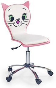Otočná židle pro mládež Bílo-růžová Eko kůže Koťátko MAYA