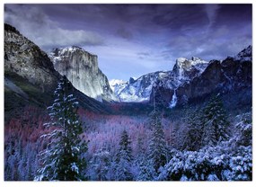 Skleněný obraz zimní horské krajiny (70x50 cm)