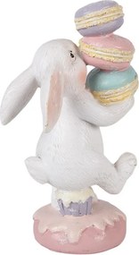 Dekorace bílý králík nesoucí makronky - 8*6*14 cm