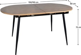 Jídelní stůl, rozkládací, dub/černá 150-190x75 cm, TAMERON