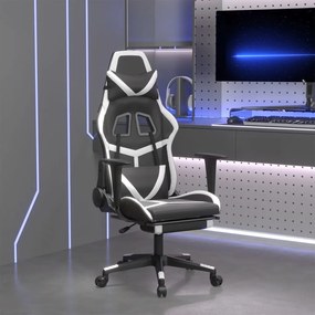 Herní židle s podnožkou černá a bílá umělá kůže 3143681