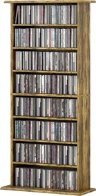 HOMCOM Úložný prostor na CD a DVD s 8 přihrádkami a 6 nastavitelnými policemi, maximální kapacita 360 CD/185 DVD a Blu-ray, hnědá