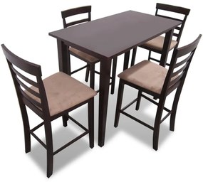 Hnědý dřevěný barový stůl a 4 barové židle