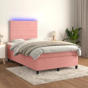 vidaXL Box spring postel s matrací a LED 120x200 cm samet [3136173] Barva: Růžová
