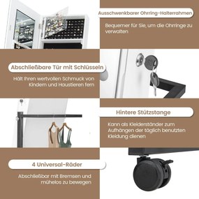 Costway Šperkovnice s kolečky Zrcadlová skříňka 4 v 1 s 3 barevnými LED světly