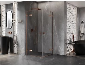 Mexen Lunar Duo, výklopný sprchový kout 105 x 105 cm, 8mm čiré sklo, profil růžové zlato, 834-105L-105P-60-00