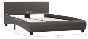 vidaXL Marketos Rám postele s LED světlem šedý umělá kůže 140 x 200 cm