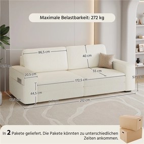 Pohovka Yaheetech – slonová kost, 212 cm (šířka) × 83,5 cm (hloubka) × 81,5 cm (výška), 100% polyester (257388835256)