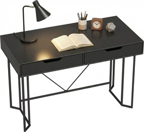 HOMCOM psací stůl s 2 zásuvkami, moderní kovový rám pro domácí kancelář a ložnici — 120 x 60 x 77 cm, černý | Aosom