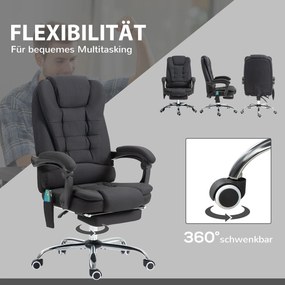 Kancelářská židle Vinsetto s masážní funkcí, ergonomická kancelářská židle s polohováním a vyhříváním, výškově nastavitelná počítačová židle s podnož…