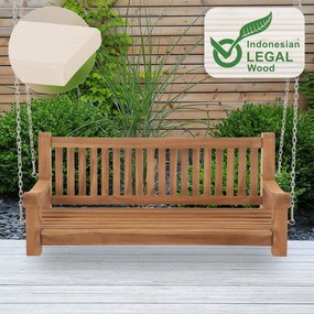 Houpací lavice Joyce s sedací polštář 150 cm + teak – krémová