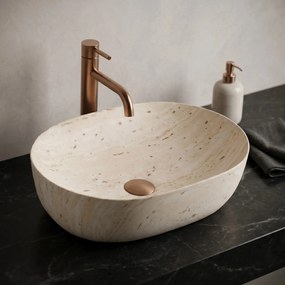 Keramické umyvadlo na desku REA Amelia Travertine Classic 48x34,5 cm, imitace kamene