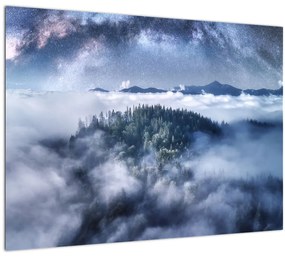 Skleněný obraz lesa v mlze (70x50 cm)