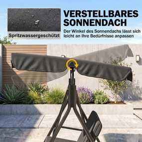 Outsunny Hollywood Houpačka s Nastavitelnou Slunečníkem, 3-Místná Zahradní Houpačka se Protiskluzovými Nohami, Voděodolná Zahradní Lavice, 172x110x15…