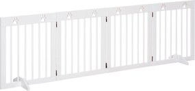 Skládací 4-panelová bariéra pro psy PawHut 204x61 cm - Bezpečnostní bariéra pro psy s dřevěnou konstrukcí a podpěrnými nohami do chodby a na schody Bí