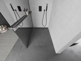 Mexen Kioto+, sprchová zástěna Walk-In s poličkou a věšákem 80 x 200 cm, 8mm sklo vzor zrcadlo, grafitový profil, 800-080-121-66-50