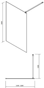 Cersanit Mille, sprchová zástěna typu Walk-In 120x200 cm, 8mm čiré sklo, černý profil, S161-004