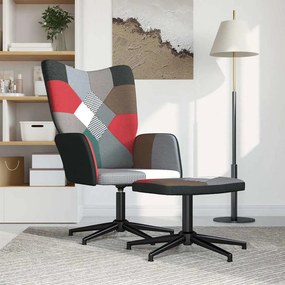 Relaxační křeslo se stoličkou patchwork textil 328200