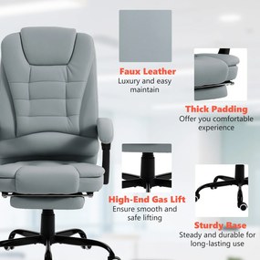 Vinsetto výkonné masážní kancelářské křeslo — ergonomické, výškově nastavitelné, polohovatelné s kabelovým ovládáním a vysouvací opěrkou nohou, otočn…