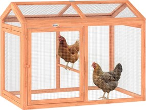 PawHut dřevěný slepičí výběh, 104 × 70,5 × 84 cm, s bidýlkem a dvojími dveřmi – Oranžový | Aosom