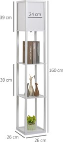 HOMCOM Stojací lampa elegantní stojací lampa se 3 policemi E27 do 40W pro obývací pokoj a ložnici E1 MDF akryl bílá 26x26x160cm | Aosom.de
