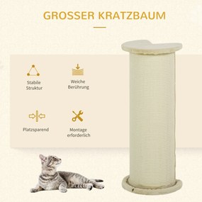 PawHut Kočičí Škrabací Sloupek 85cm Vysoký Škrabací Sloup se Siselovým Lanem, Ochrana proti Nákoncům Kočičí Škrabací Strom pro Středně Velké Kočky, K…