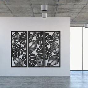 Dřevěný trojdílný obraz monstera – Dekorace do interiéru | SENTOP PR0523