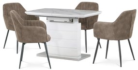 AUTRONIC Jídelní stůl 110+40x70 cm, keramická deska bílý mramor, MDF, bílý matný lak