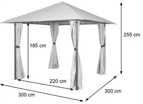 Pergola HWC-J63 se střechou a boční stěnou 3x3m - krémová