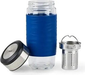 Emsa Tea Mug modrá / Termohrnek na čaj / 420 ml / dvoustěnné sklo