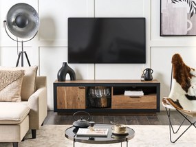 TV stolek s LED světly světlé dřevo/černý MARANA Beliani