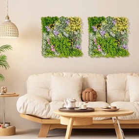 Costway 2 Balíček čtvercových rámovaných umělých listů na zeď Art 3 Ozelenění