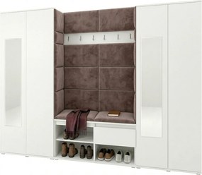 Předsíňová stěna Trinity 10 s čalouněnými panely, 280 cm, bílá / světle hnědá