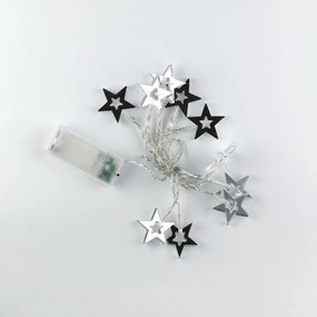 LED světýlka na baterie, akrylové hvězdičky, 1,5 m, teple bílá, 10 diod, čirý kabel, IP20 interiér, 2× AA