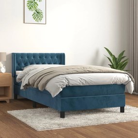 Box spring postel s matrací tmavě modrá 90x200 cm samet 3131121