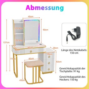 Costway Toaletní stolek se 7 dynamickými a 7 statickými stmívatelnými LED