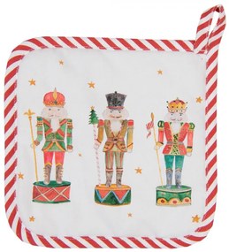 Bílo-červená dětská chňapka s louskáčky Happy Little Christmas – 16x16 cm